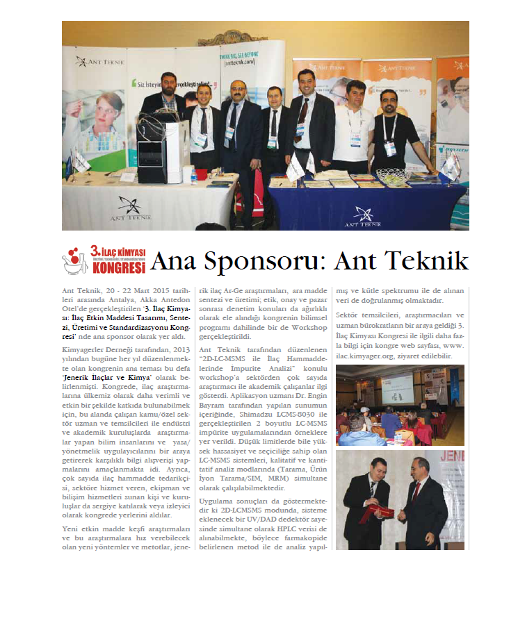 Press - Ant Teknik 3. İlaç Kimya Kongresi'nin Ana Sponsoru oldu ...